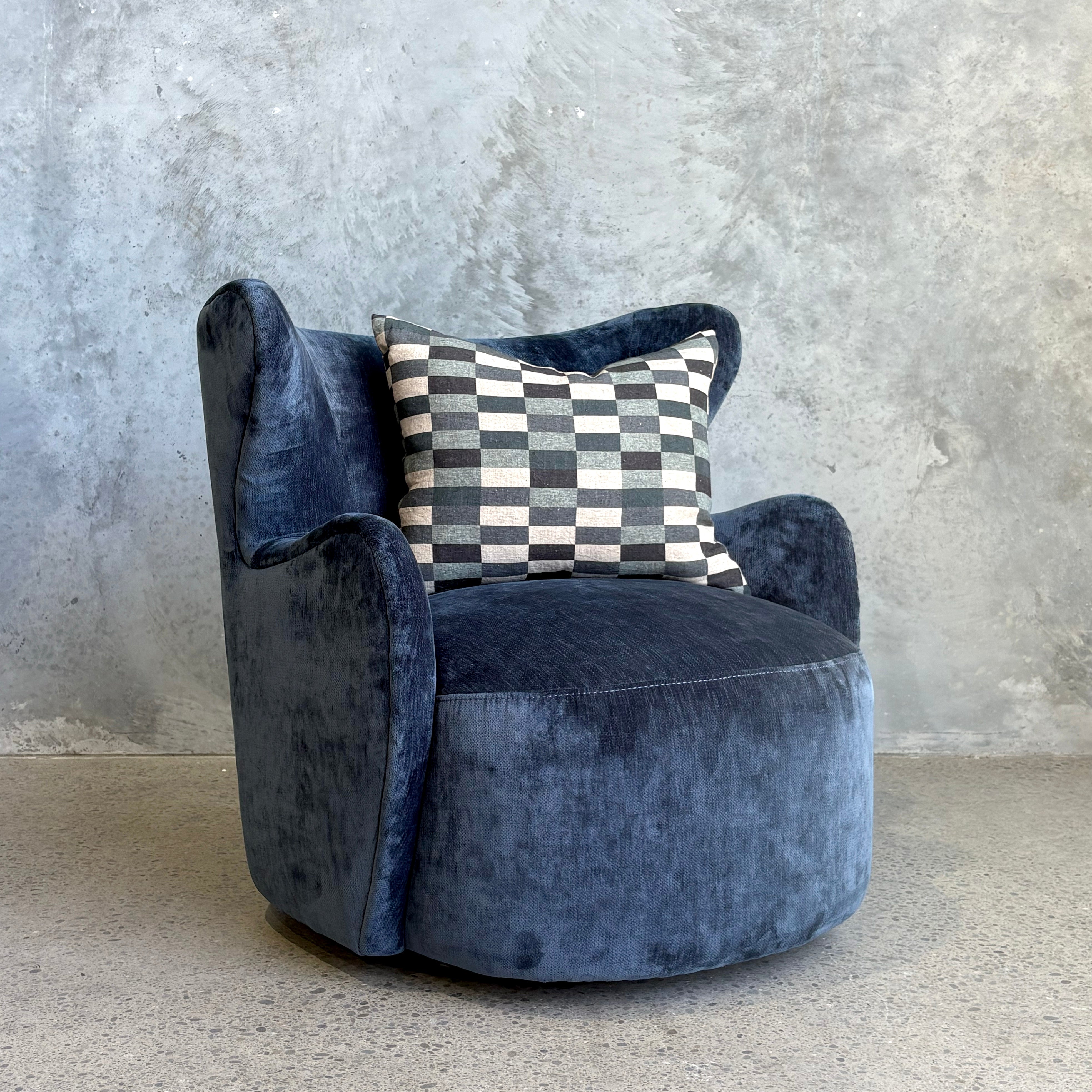 Wing Swivel Armchair - Blue – Loft Furniture NZ